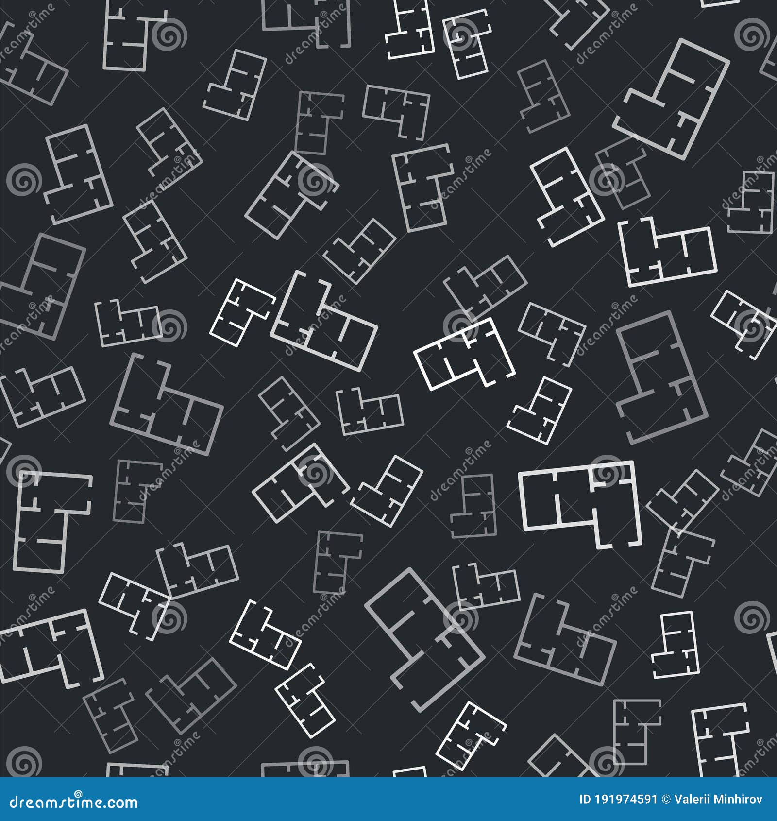 Grey House Plan Icon Isolated Seamless Pattern on Black Background ...