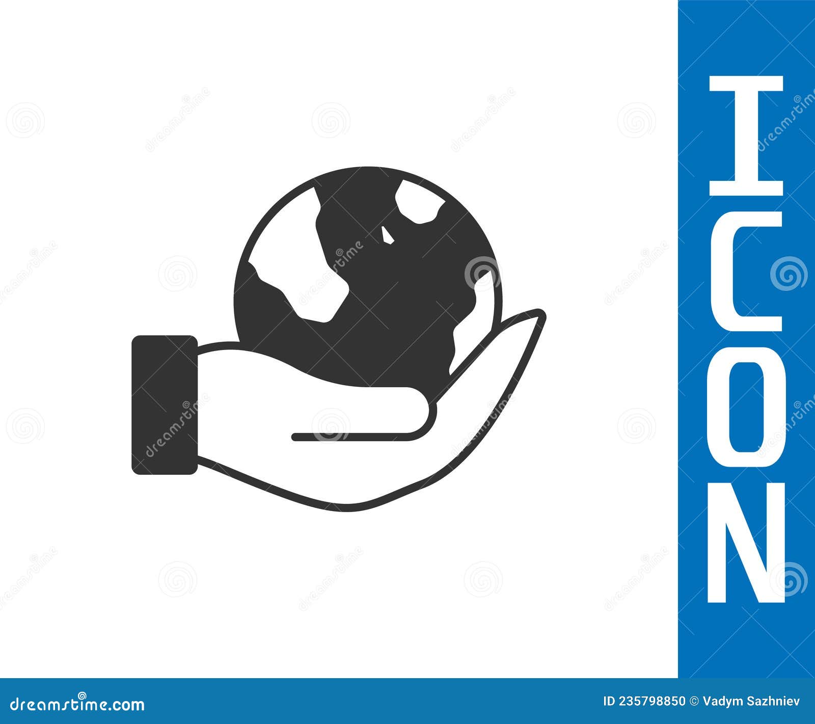 Grey Human Hand Holding Earth Globe Icon Isolated On White Background