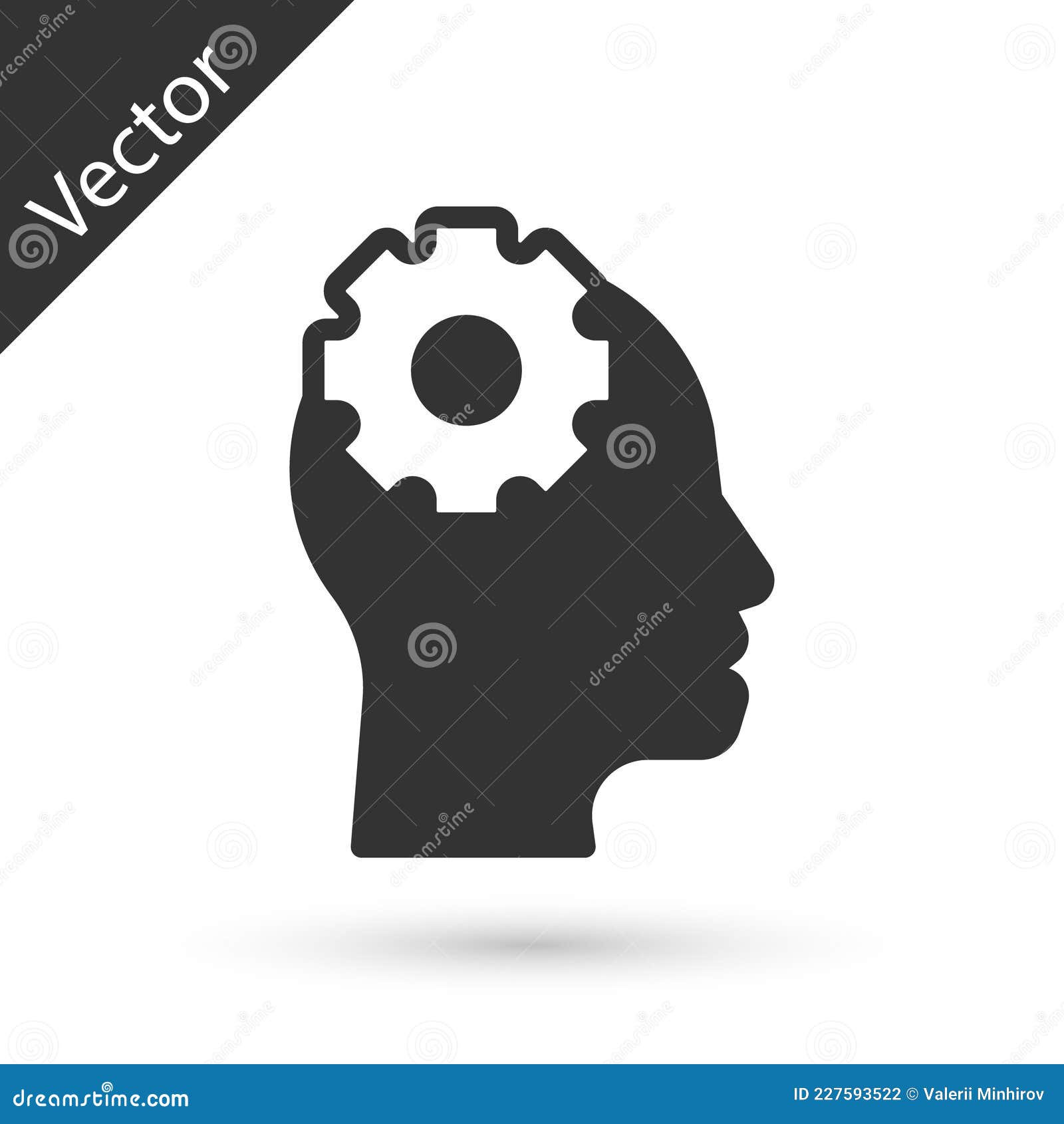 Grey Human Head with Gear Inside Icon Isolated on White Background ...