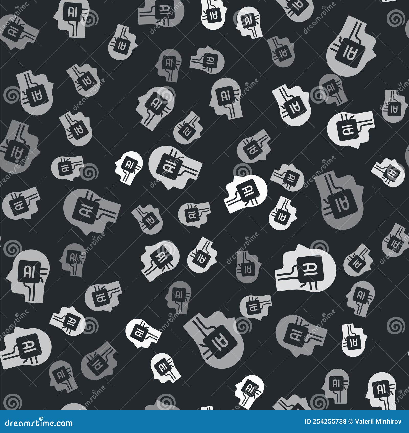 Grey Humanoid Robot Icon Isolated Seamless Pattern on Black Background ...