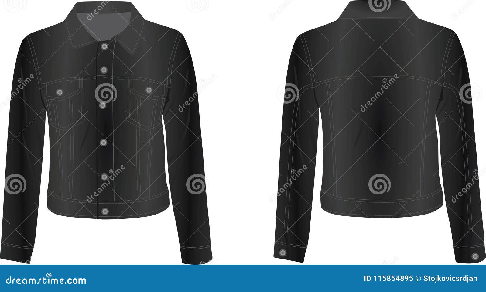 Grey Jacket. Front and Back View Stock Vector - Illustration of denim ...