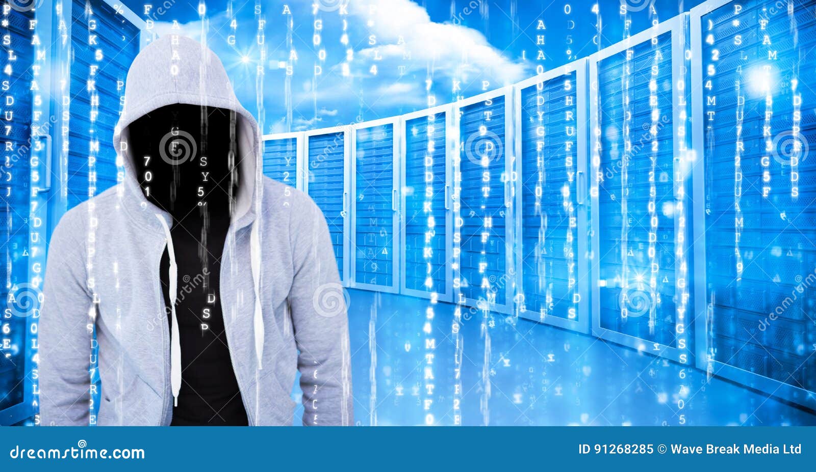 Grey Jumper Hacker, Light Blue Server Stock Illustration - Illustration ...
