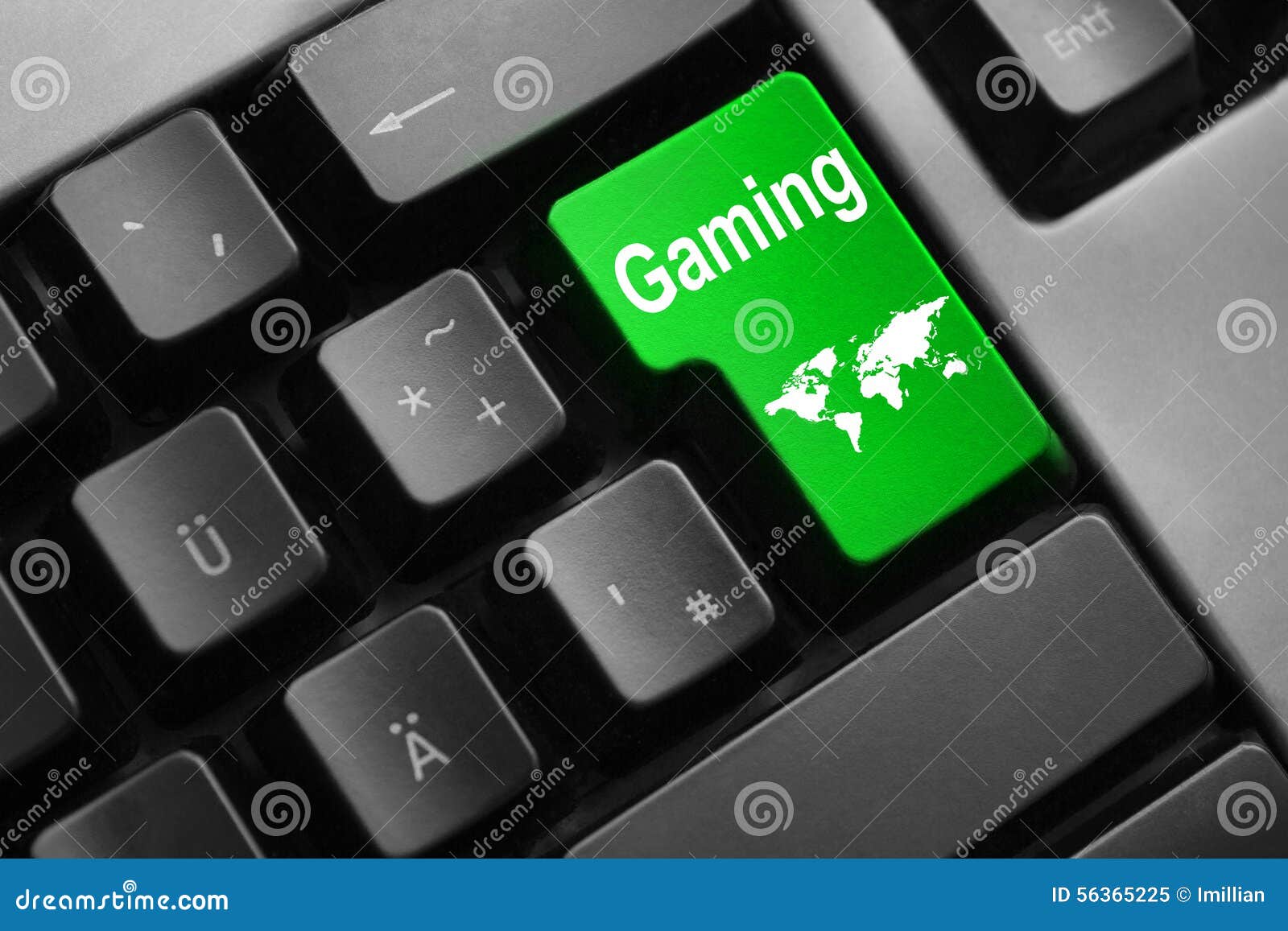 Grey Keyboard with Green Enter Button Global Gaming Stock Image - Image ...