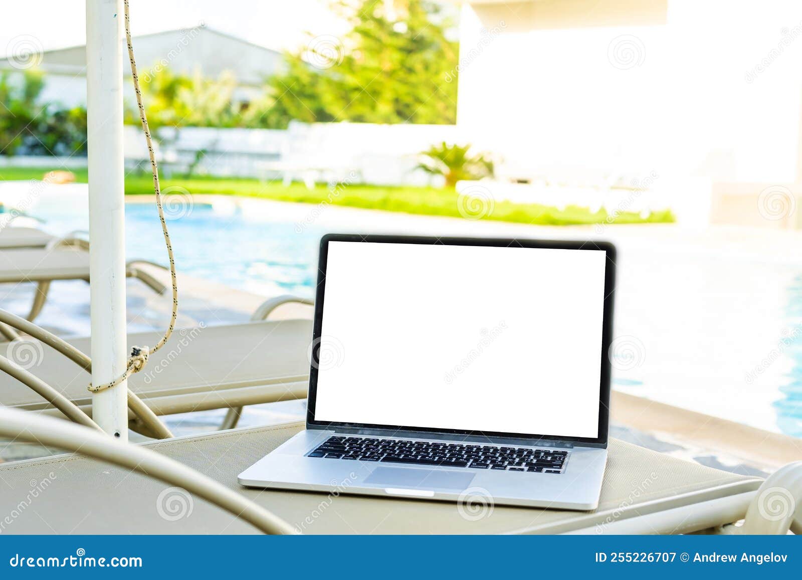 Grey Laptop Computer Open with Keyboard on Deckchair Editorial ...