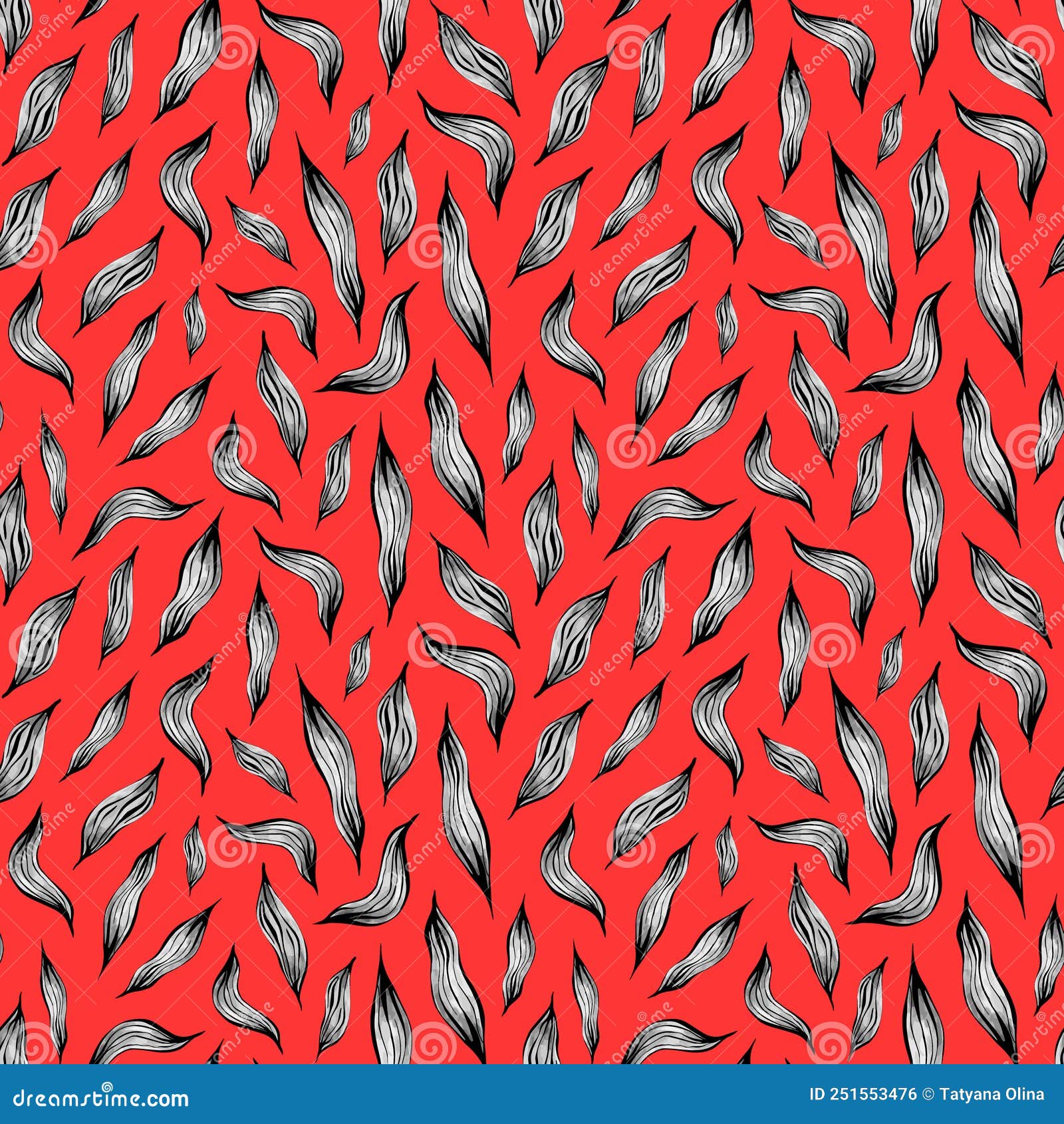 Grey Leaves on a Red Background Seamless Pattern Stock Illustration ...