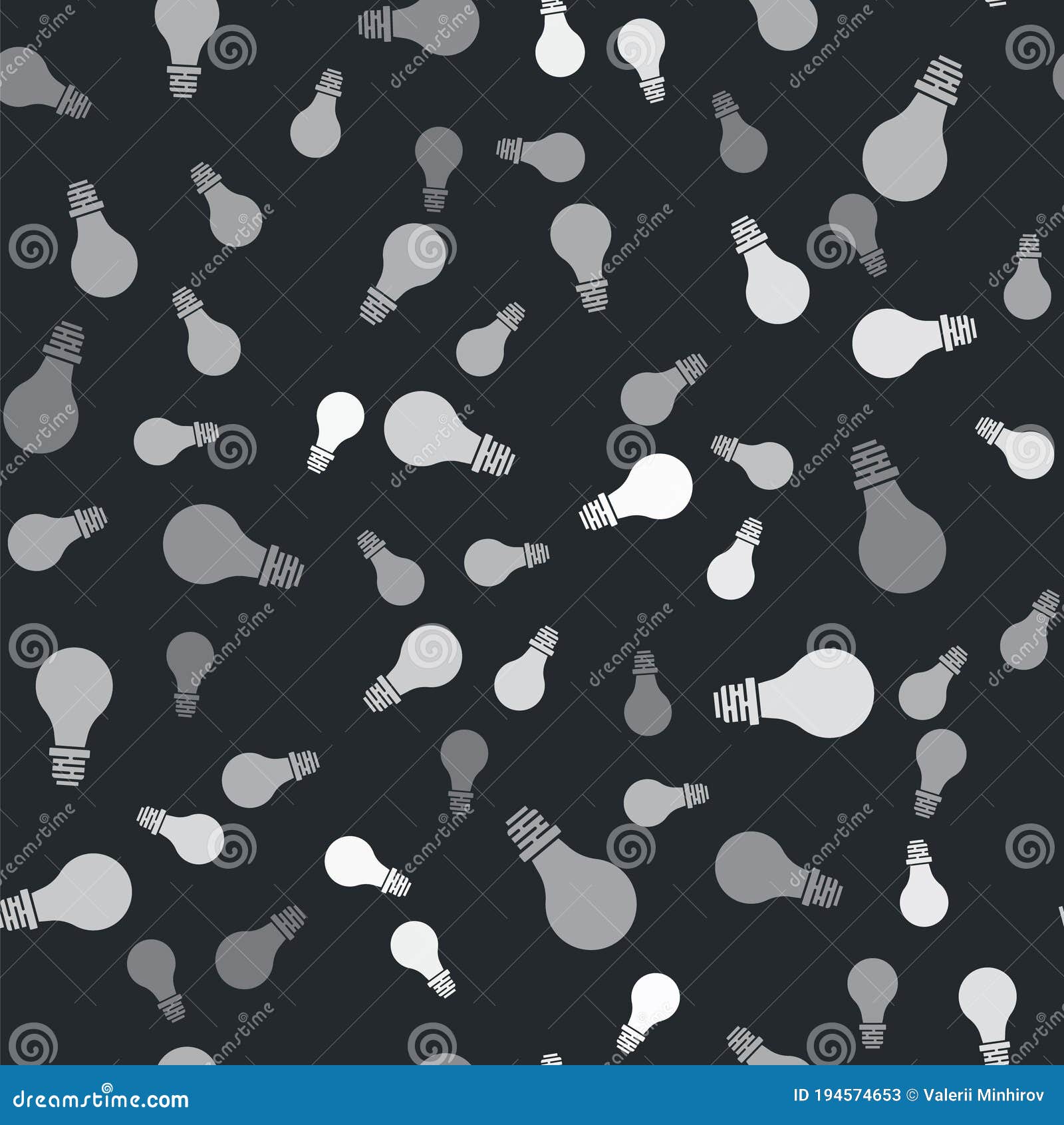Grey Light Bulb with Concept of Idea Icon Isolated Seamless Pattern on ...