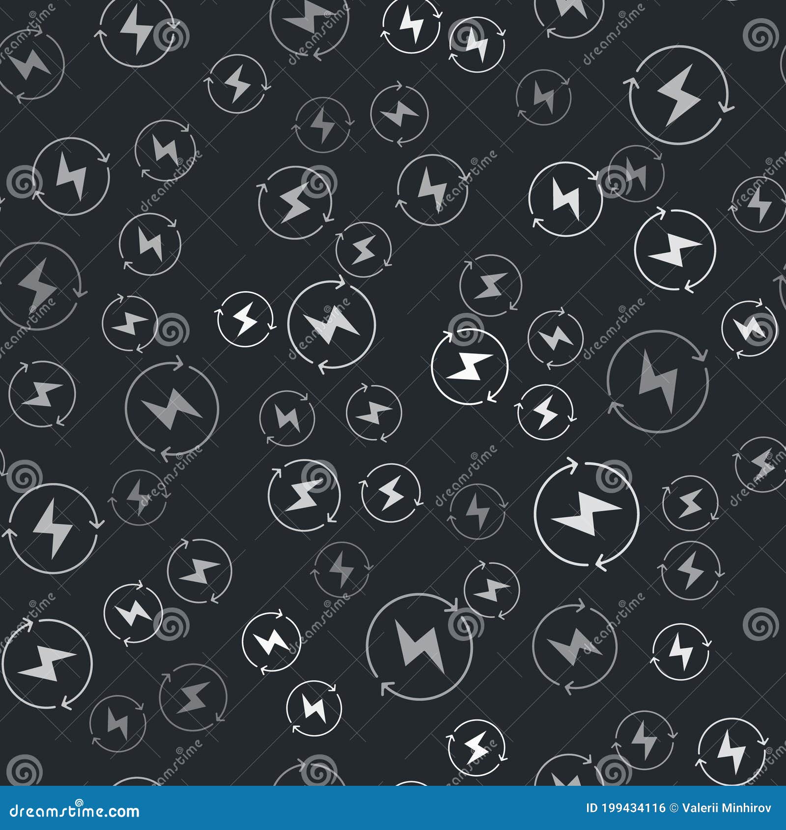 Grey Lightning Bolt Icon Isolated Seamless Pattern on Black Background ...
