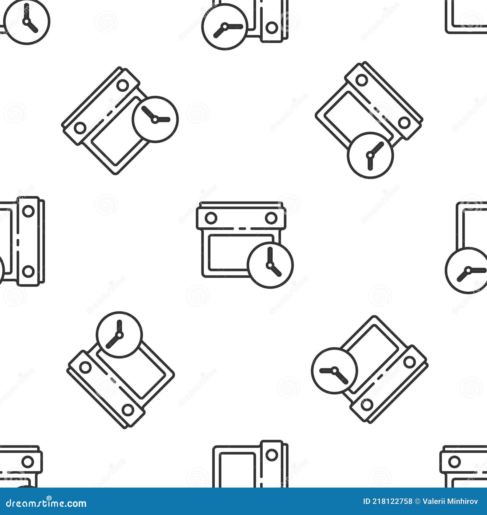 Grey Line Calendar and Clock Icon Isolated Seamless Pattern on White ...