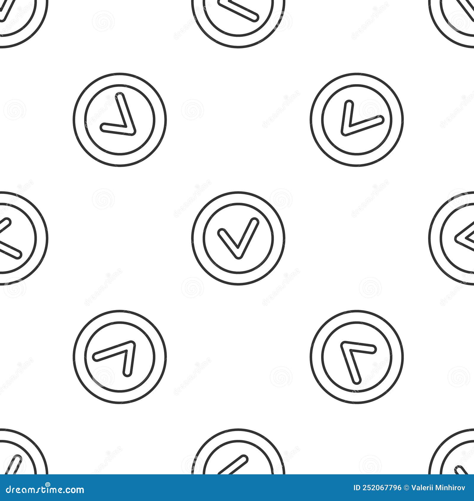 Grey Line Check Mark in Round Icon Isolated Seamless Pattern on White ...