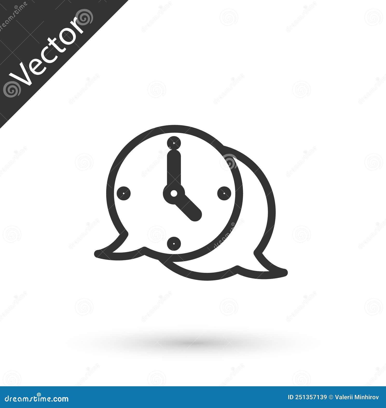 Grey Line Clock with Speech Bubble Icon Isolated on White Background ...