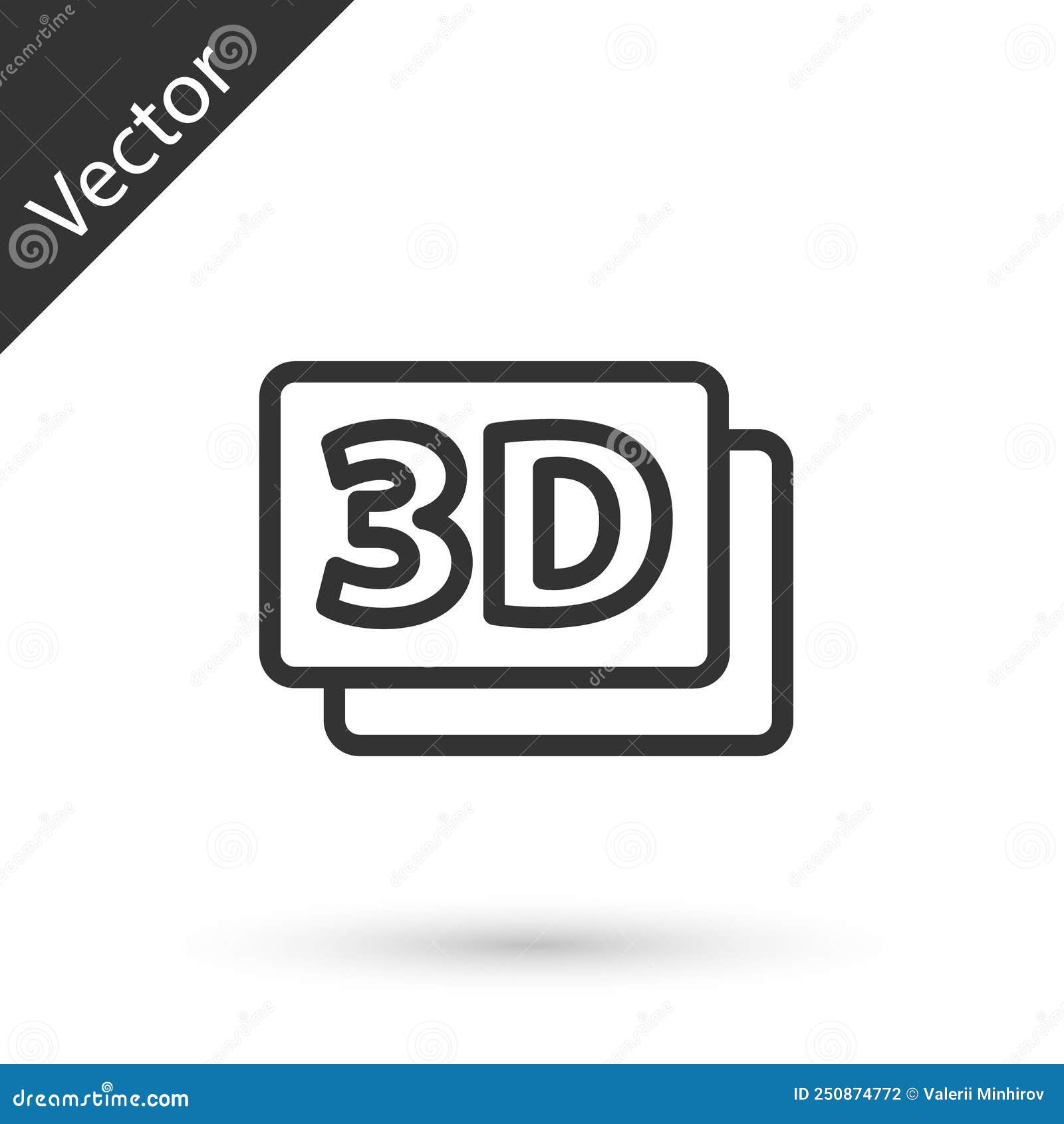 Grey Line 3D Word Icon Isolated on White Background. Vector Stock ...