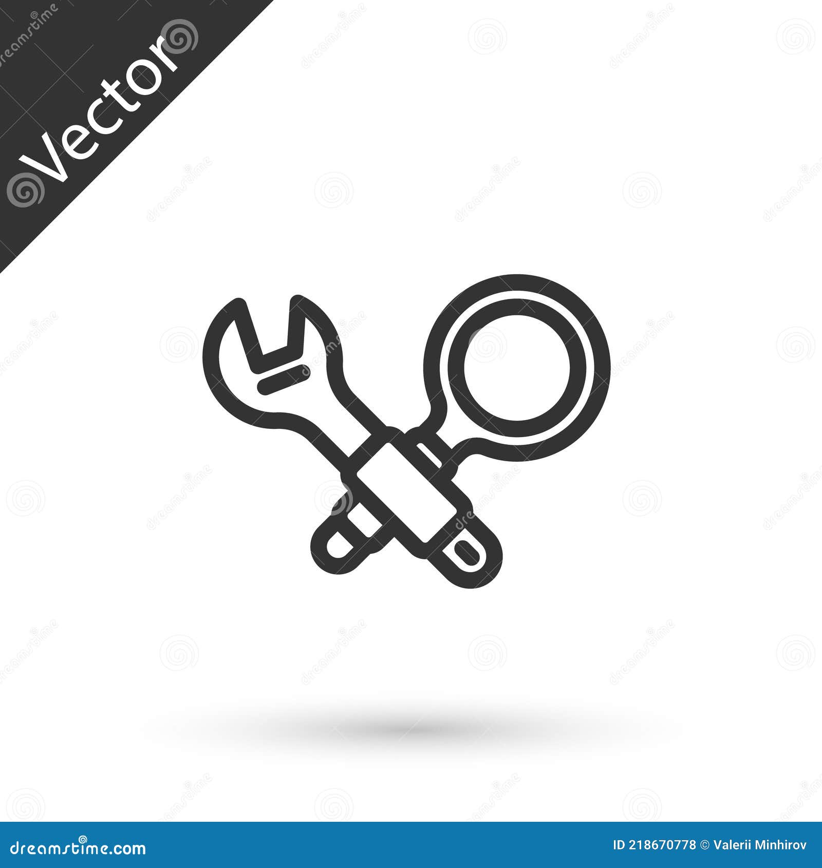 Grey Line Debugging Icon Isolated on White Background. Debugging Tool. Magnifying Glass on Bug ...