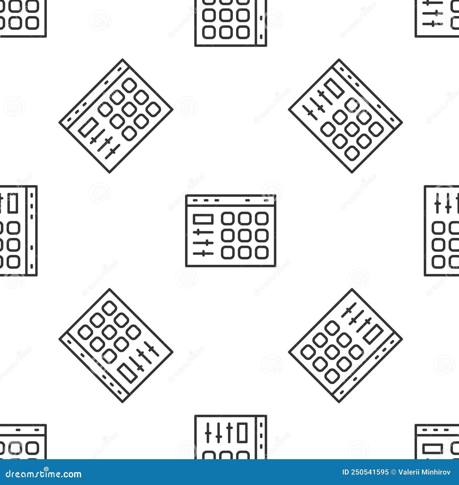 Grey Line Drum Machine Icon Isolated Seamless Pattern on White ...