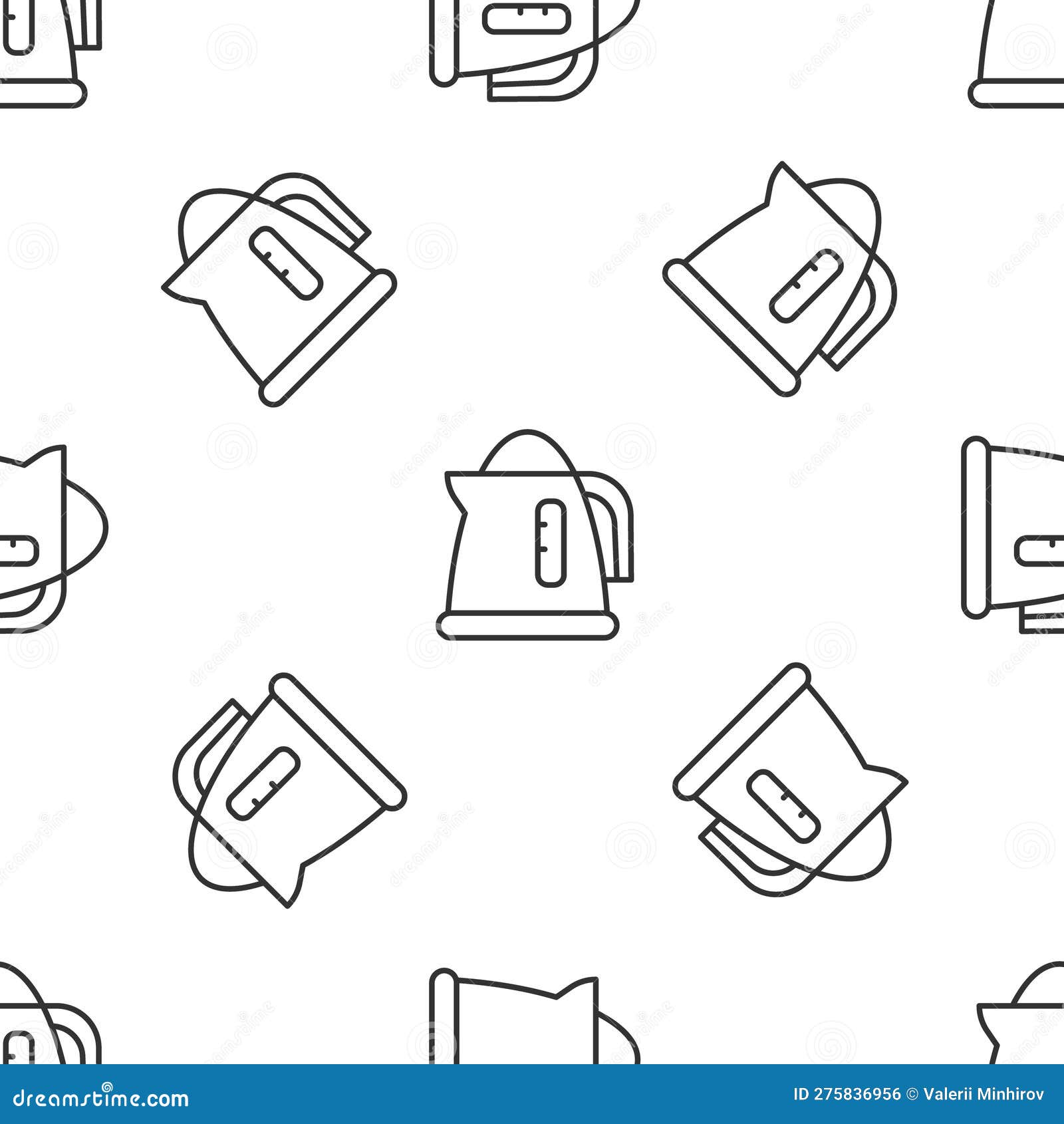 Grey Line Electric Kettle Icon Isolated Seamless Pattern on White ...