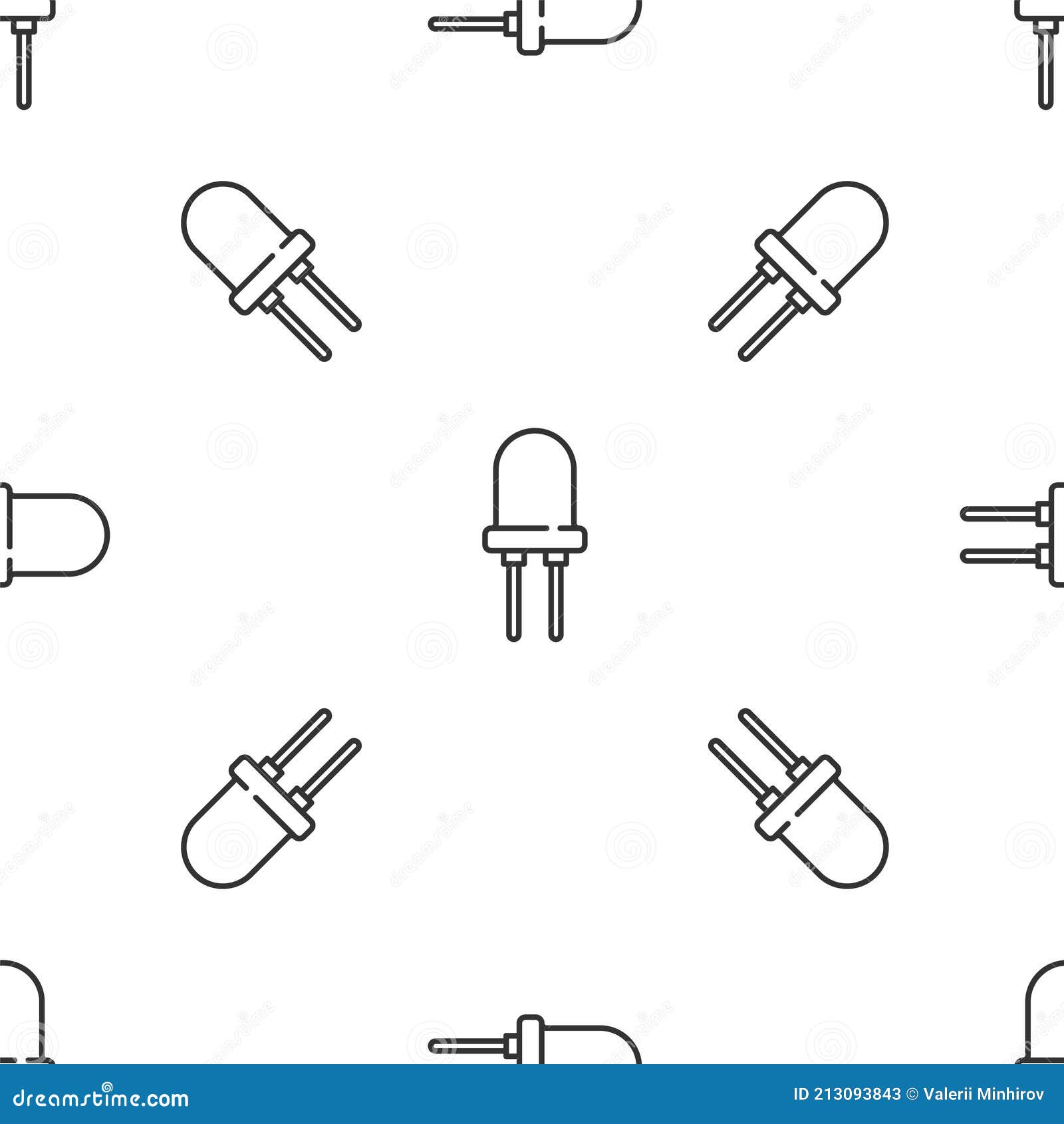 Grey Line Light Emitting Diode Icon Isolated Seamless Pattern on White ...