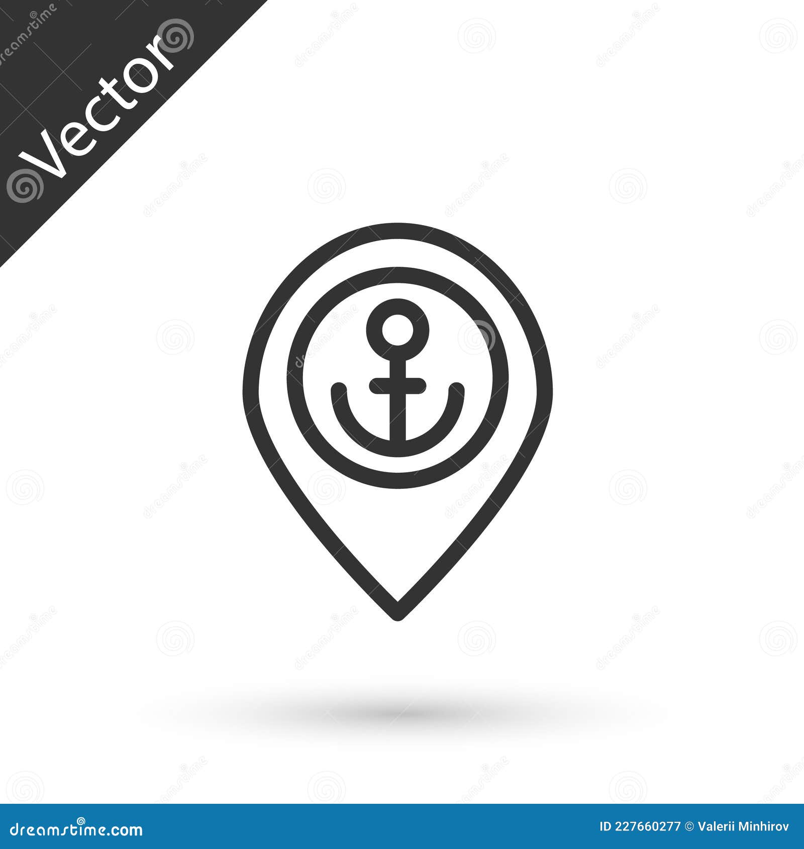 Grey Line Map Pointer with Anchor Icon Isolated on White Background ...