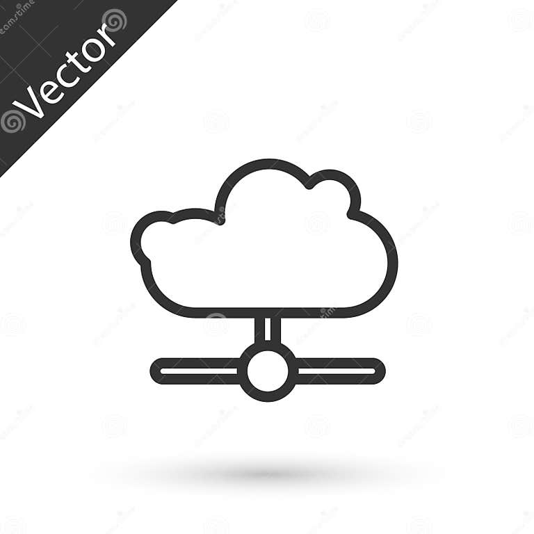 Grey Line Network Cloud Connection Icon Isolated on White Background ...