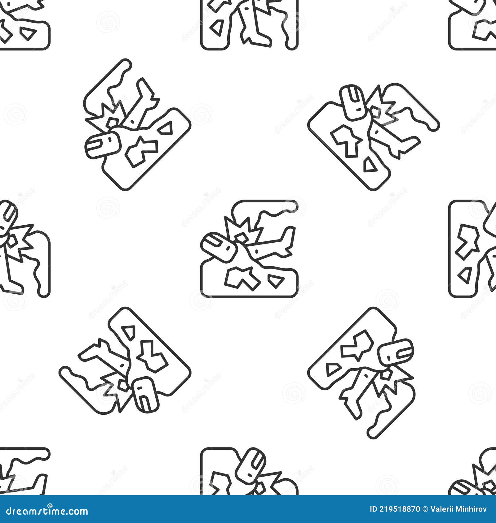Grey Line Plane Crash Icon Isolated Seamless Pattern on White ...