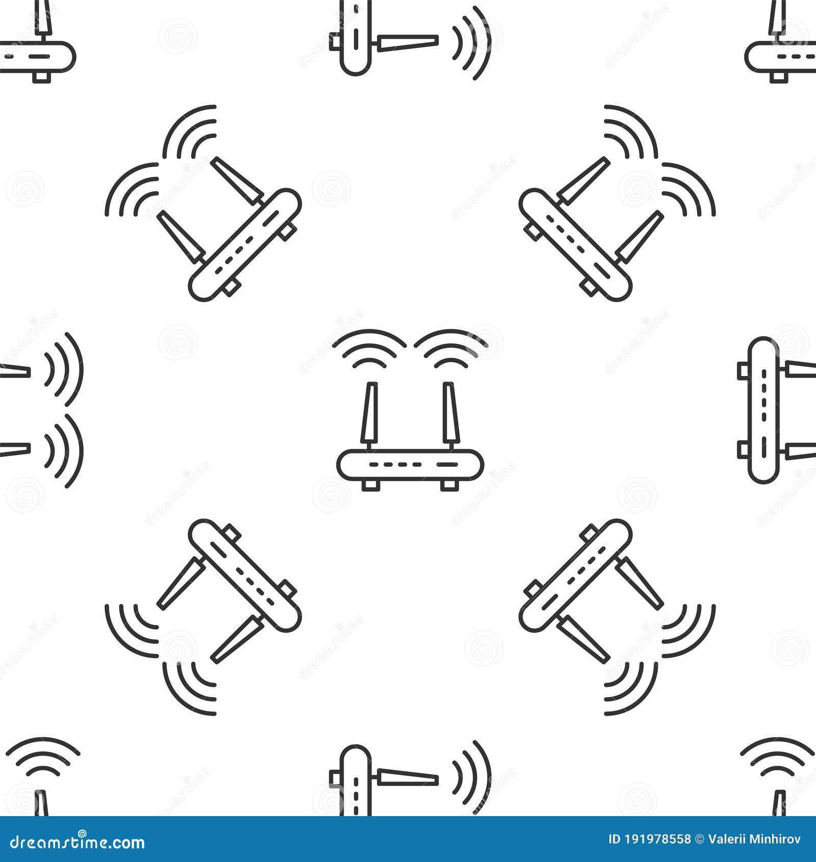 Grey Line Router and Wi-fi Signal Icon Isolated Seamless Pattern on ...