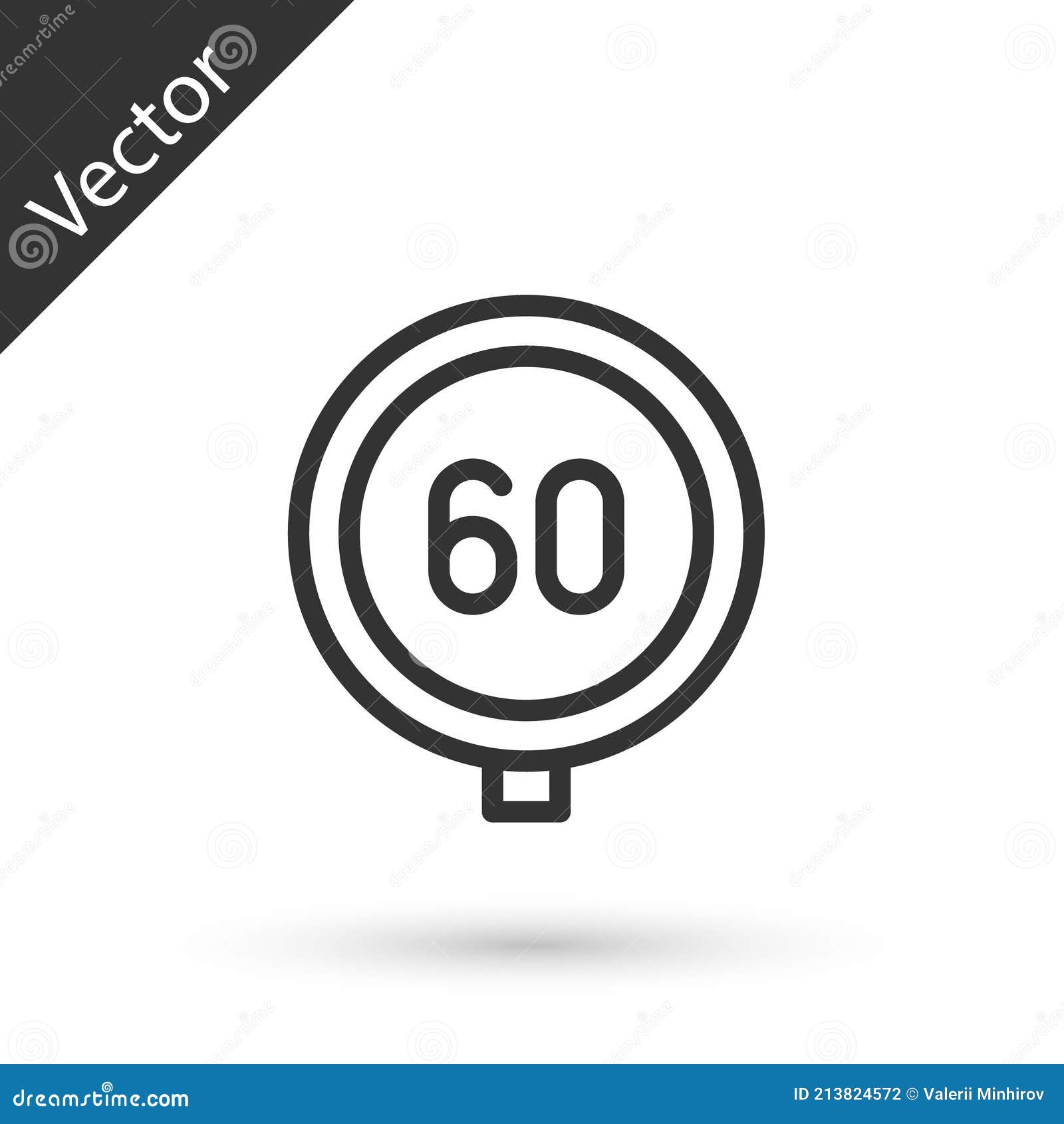 Grey Line Speed Limit Traffic Sign 60 Km Icon Isolated on White ...