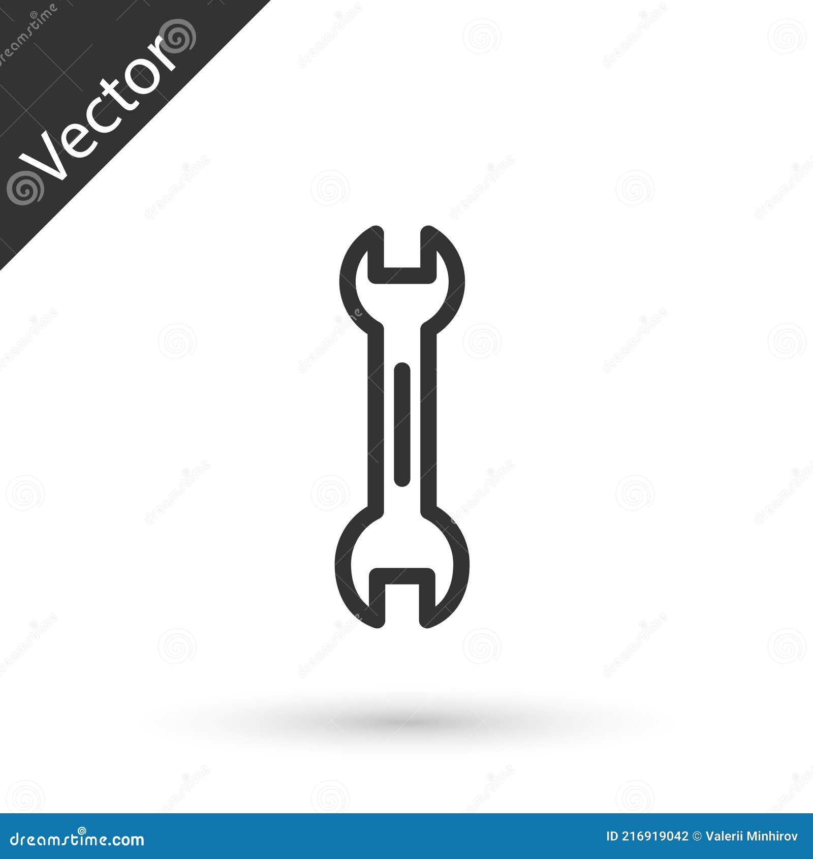 Grey Line Wrench Spanner Icon Isolated on White Background. Vector ...