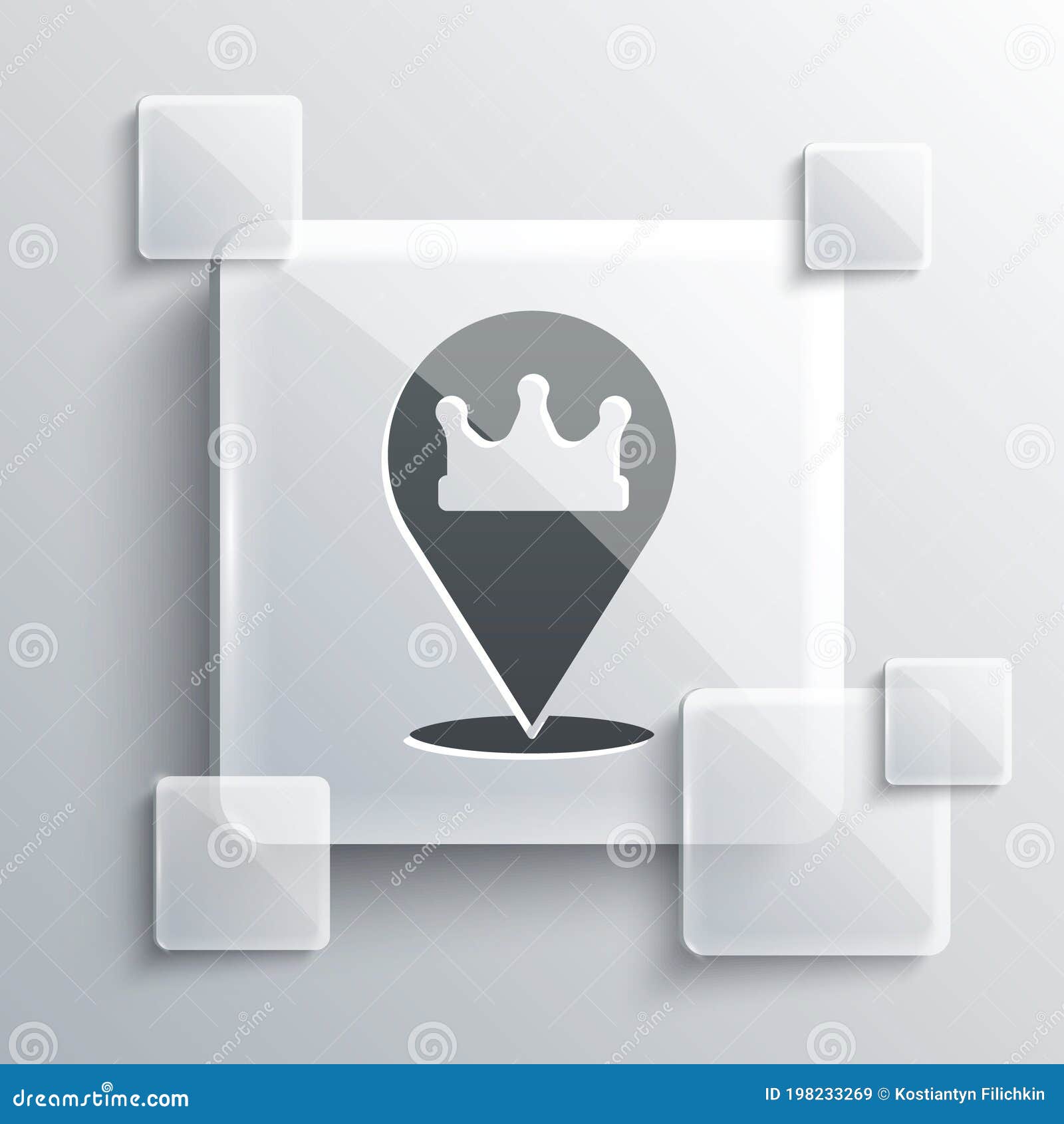 Grey Location King Crown Icon Isolated on Grey Background. Square Glass ...