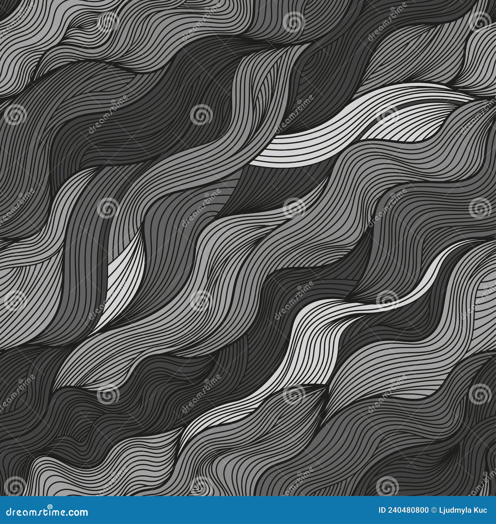 Grey Long Wavy Leaves Seamless Pattern Stock Vector - Illustration of ...
