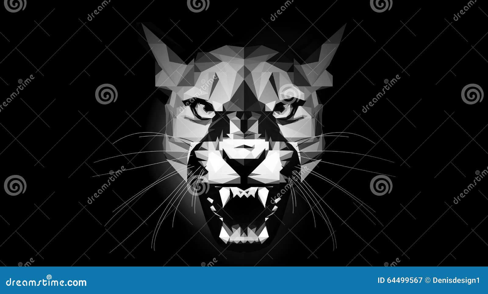 Grey Low Poly Puma on Black Background Stock Illustration ...