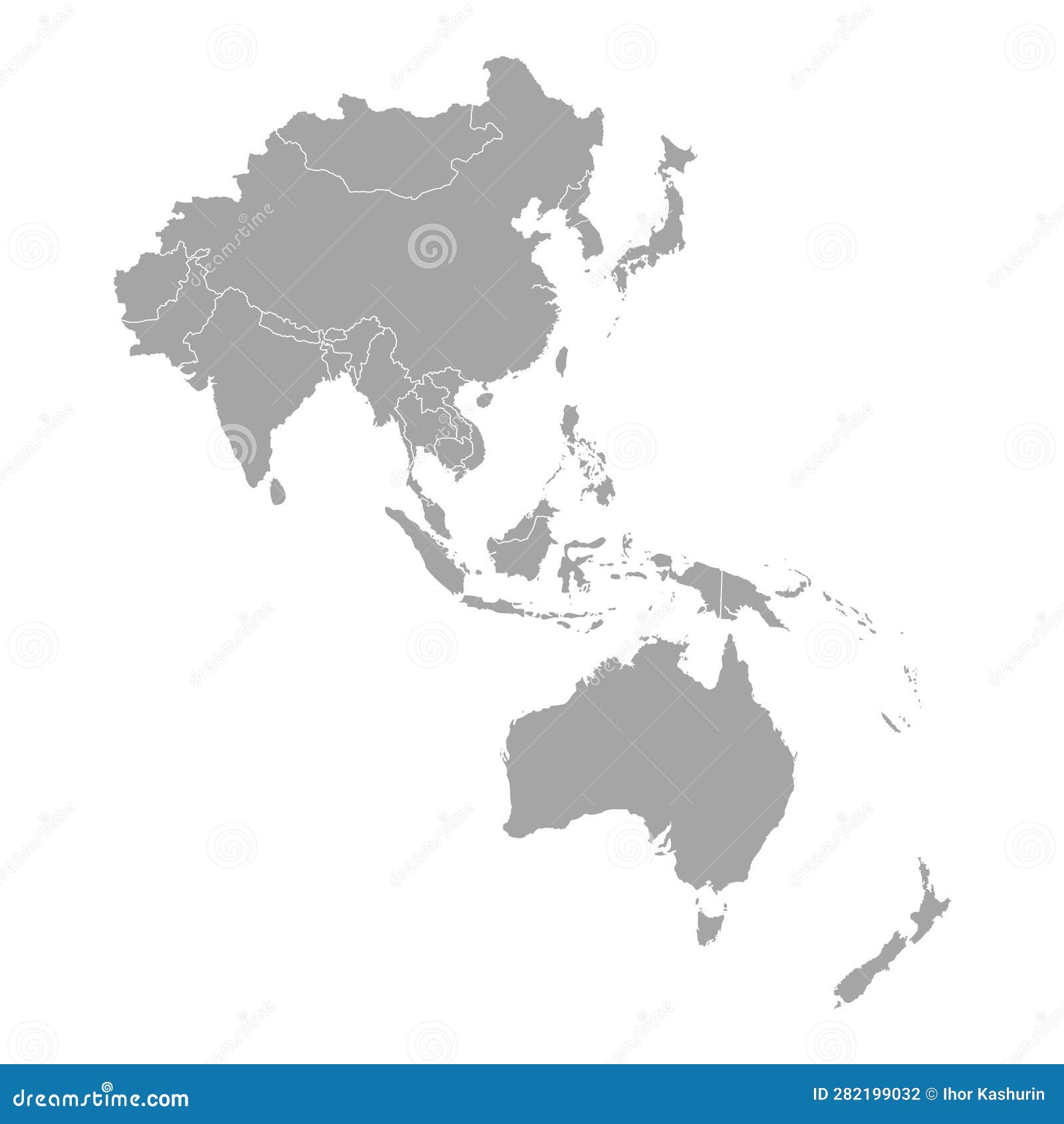 Grey map of Asia Pacific. stock vector. Illustration of maldive - 282199032