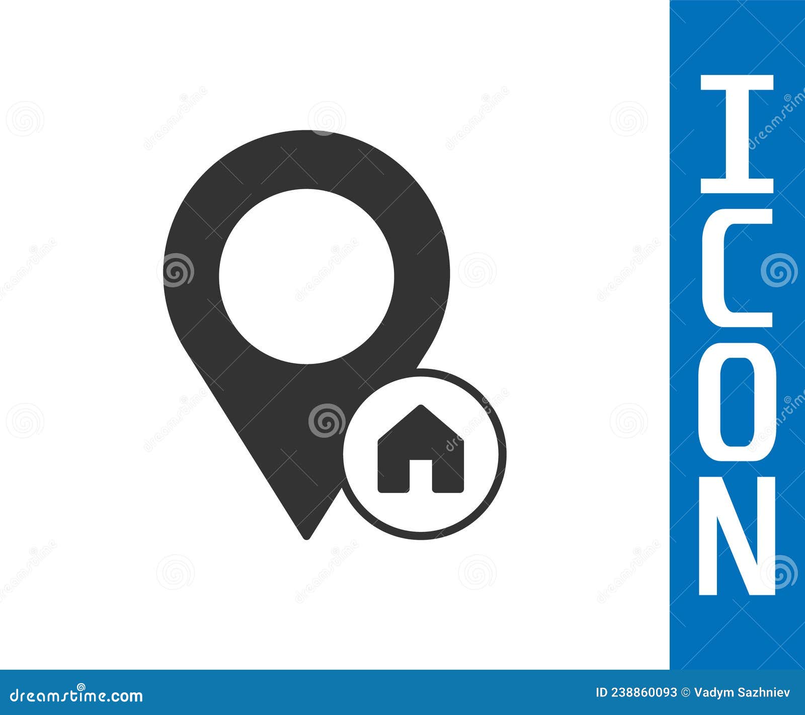 Grey Map Pointer with House Icon Isolated on White Background. Home ...