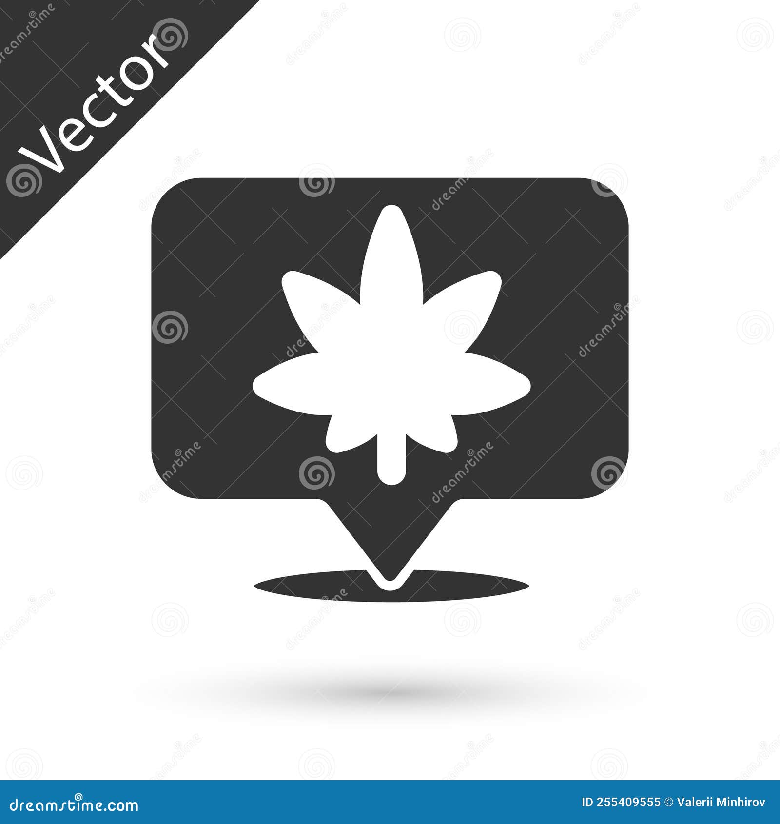 Grey Map Pointer and Marijuana or Cannabis Leaf Icon Isolated on White Background. Hemp Symbol ...
