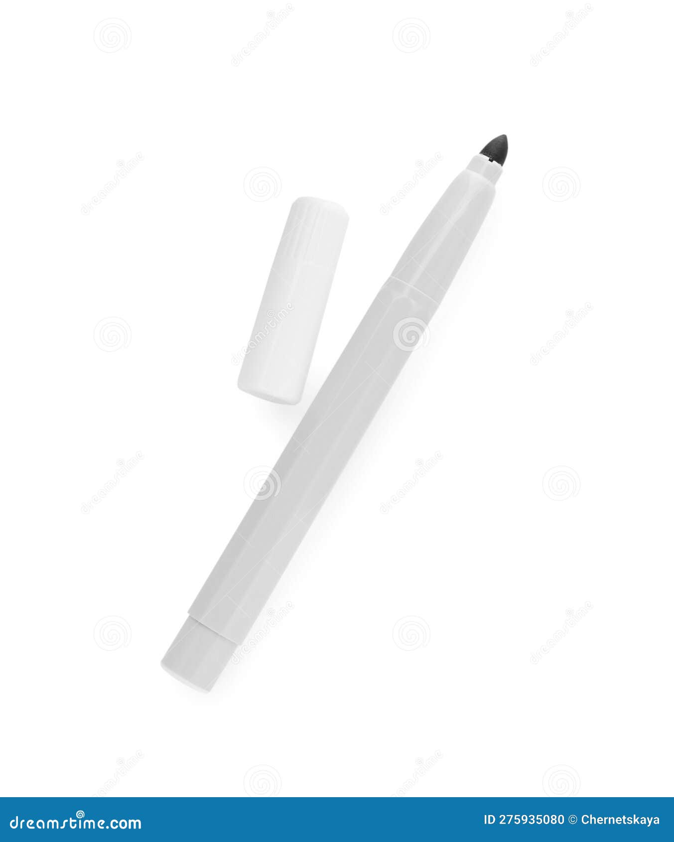 Grey Marker and Cap Isolated on White, Top View Stock Photo - Image of ...