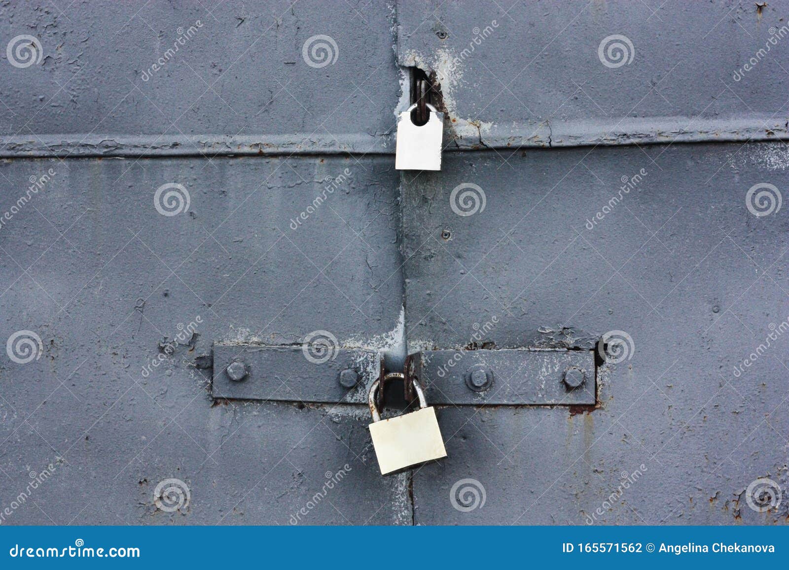 Grey Metal Background with Golden Locks Stock Photo - Image of locks ...