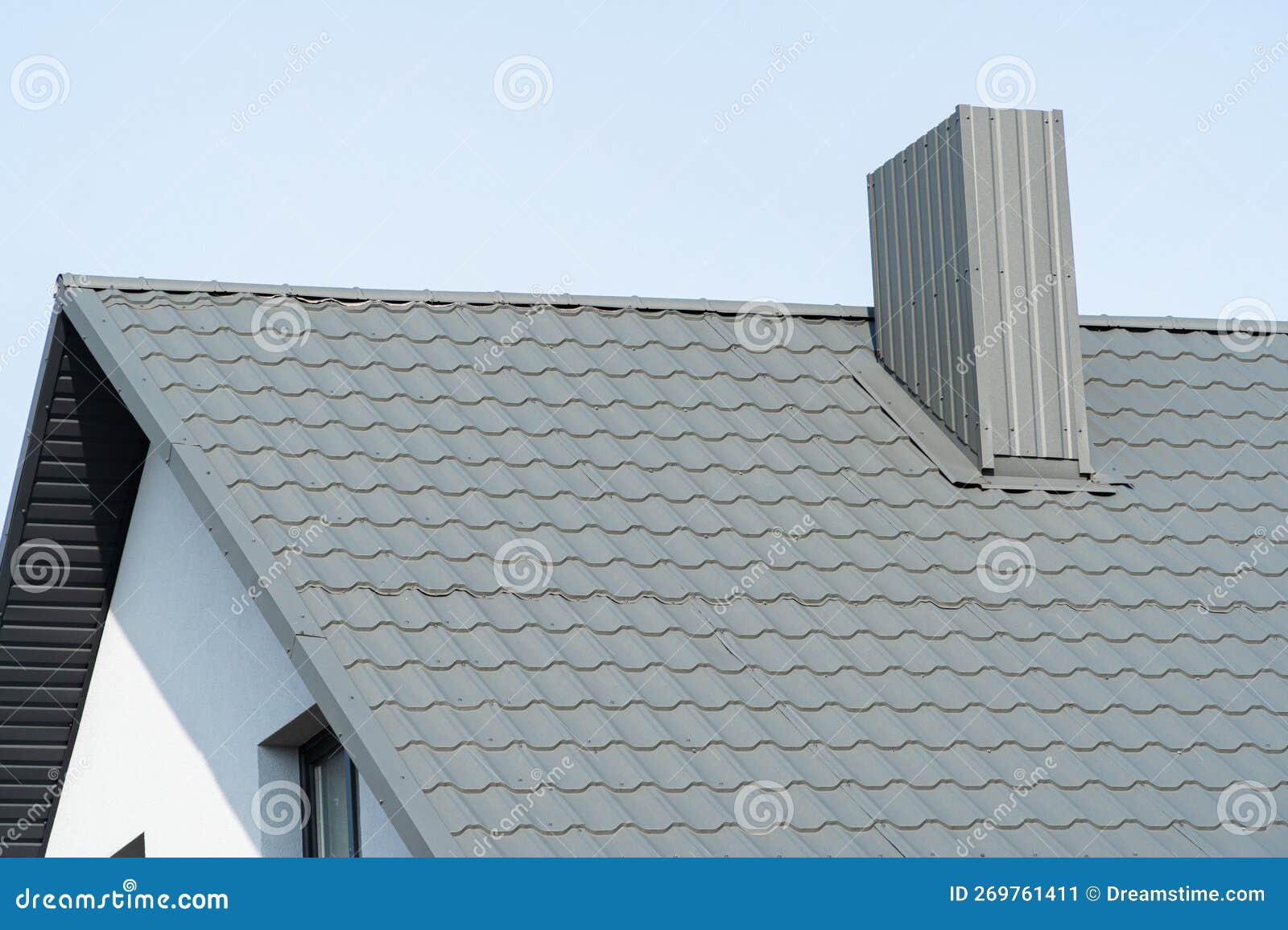 Grey Metal Profile Roof Installed on a Modern House. Modern ...