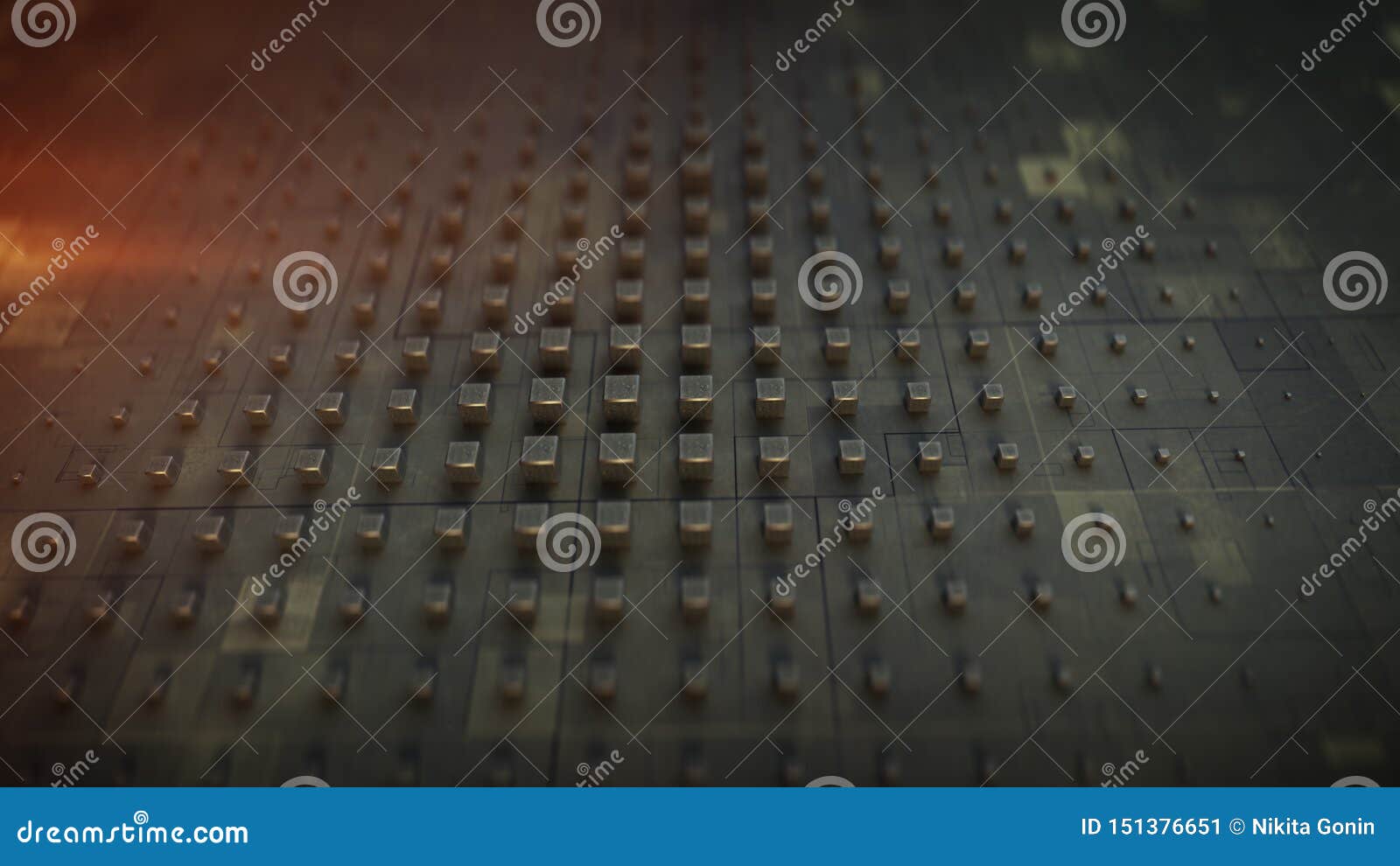 Grey Metallic Cubes on Techno Plate 3D Render Stock Illustration ...