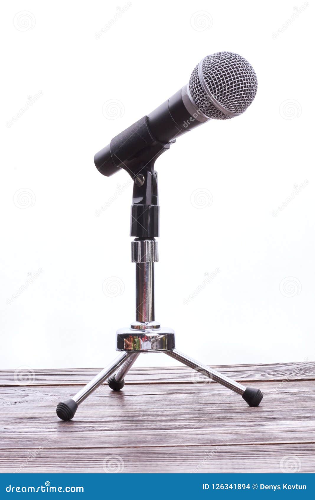 Grey Mini Microphone on Stand. Stock Photo - Image of interview ...