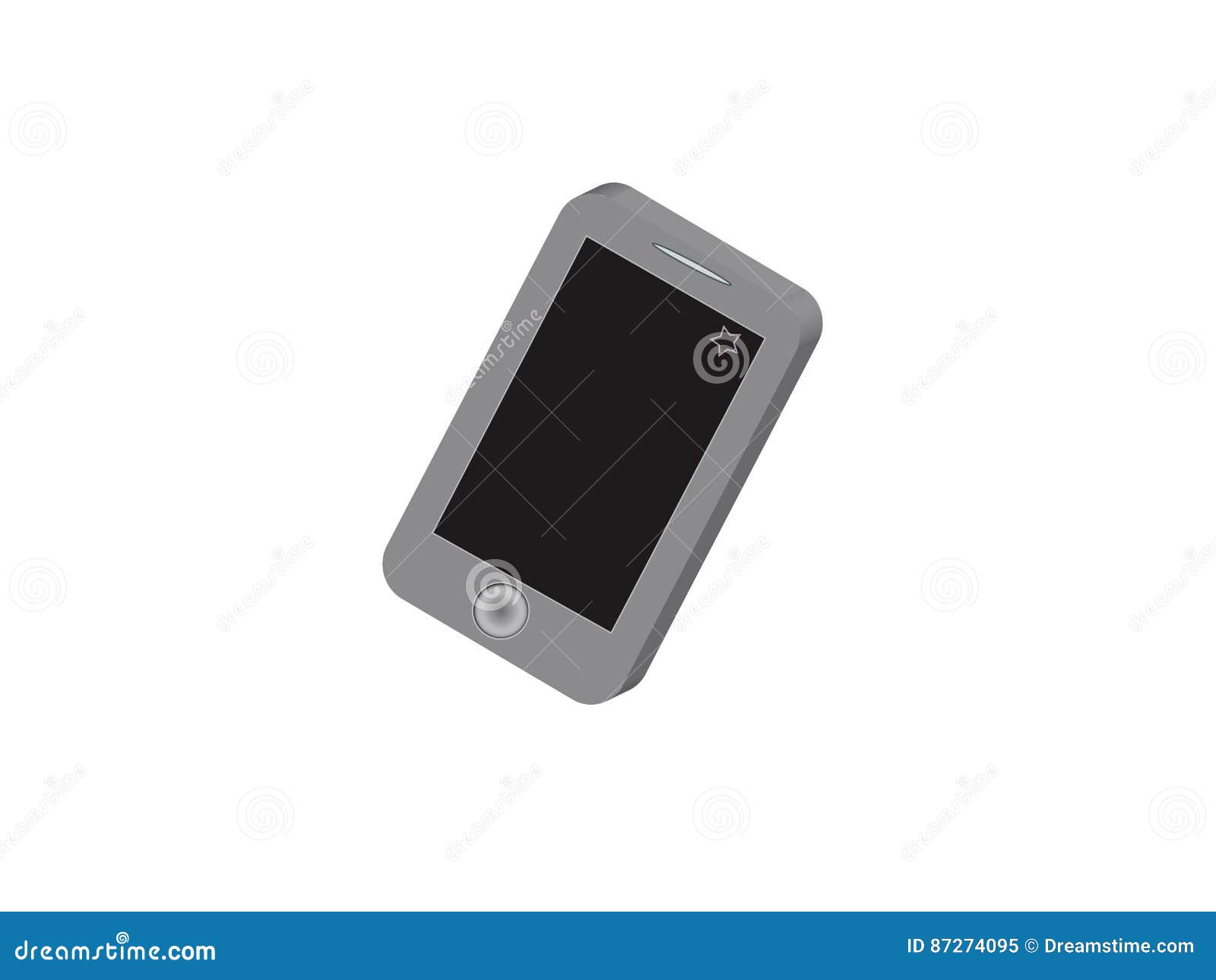 Grey Mobile Phone with Black Screen with Shiny Star. Stock Illustration ...
