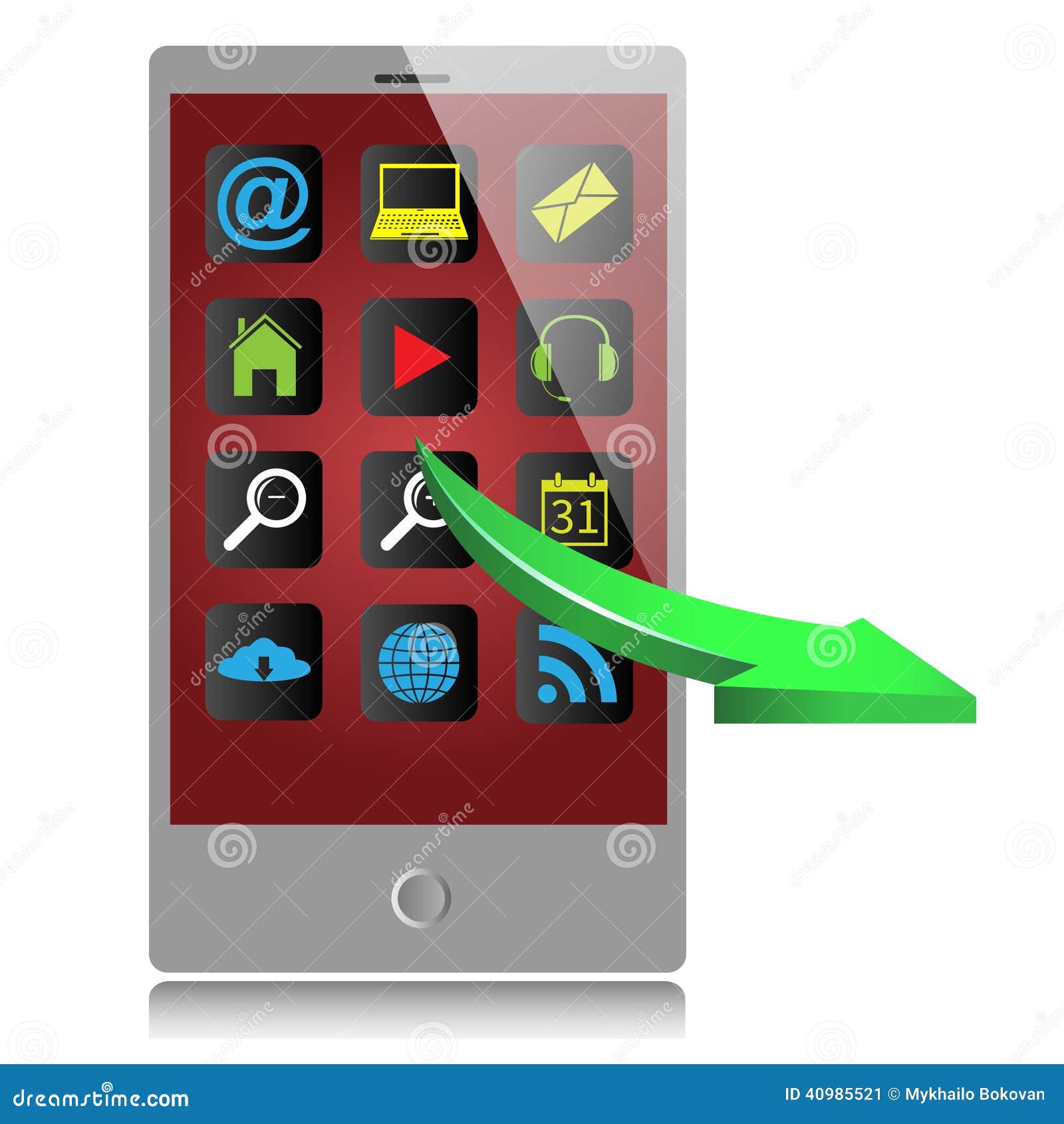 Grey Mobile Phone and Green Arrow Stock Vector - Illustration of ...