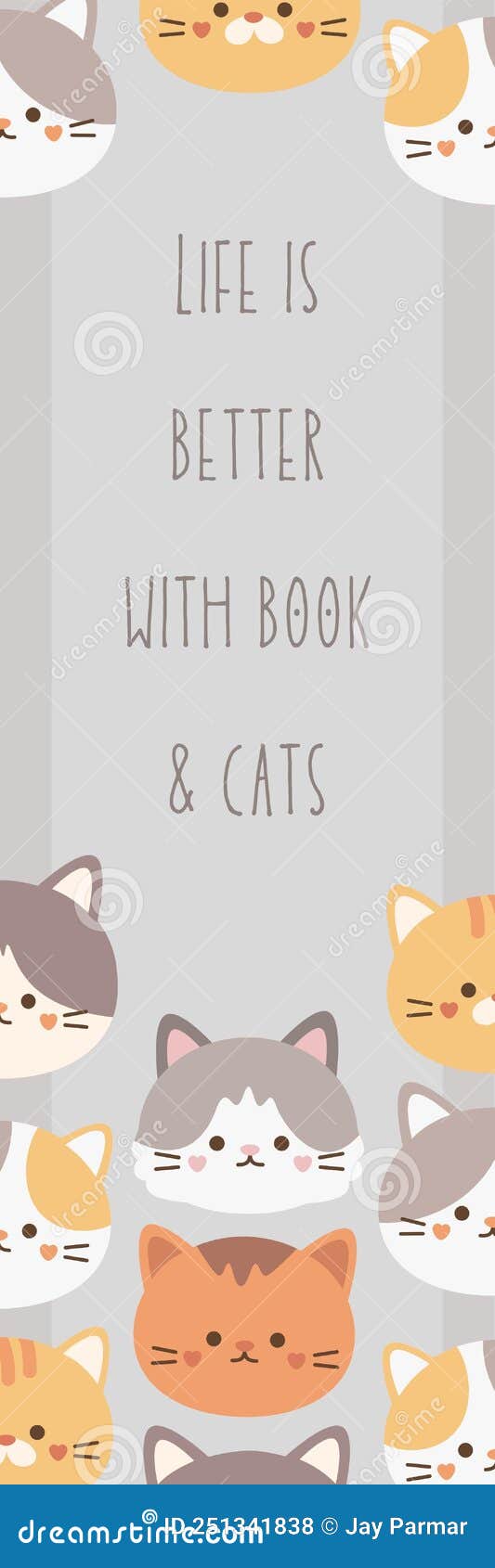 Grey Modern Cute Cats and Quote Bookmark Stock Illustration ...