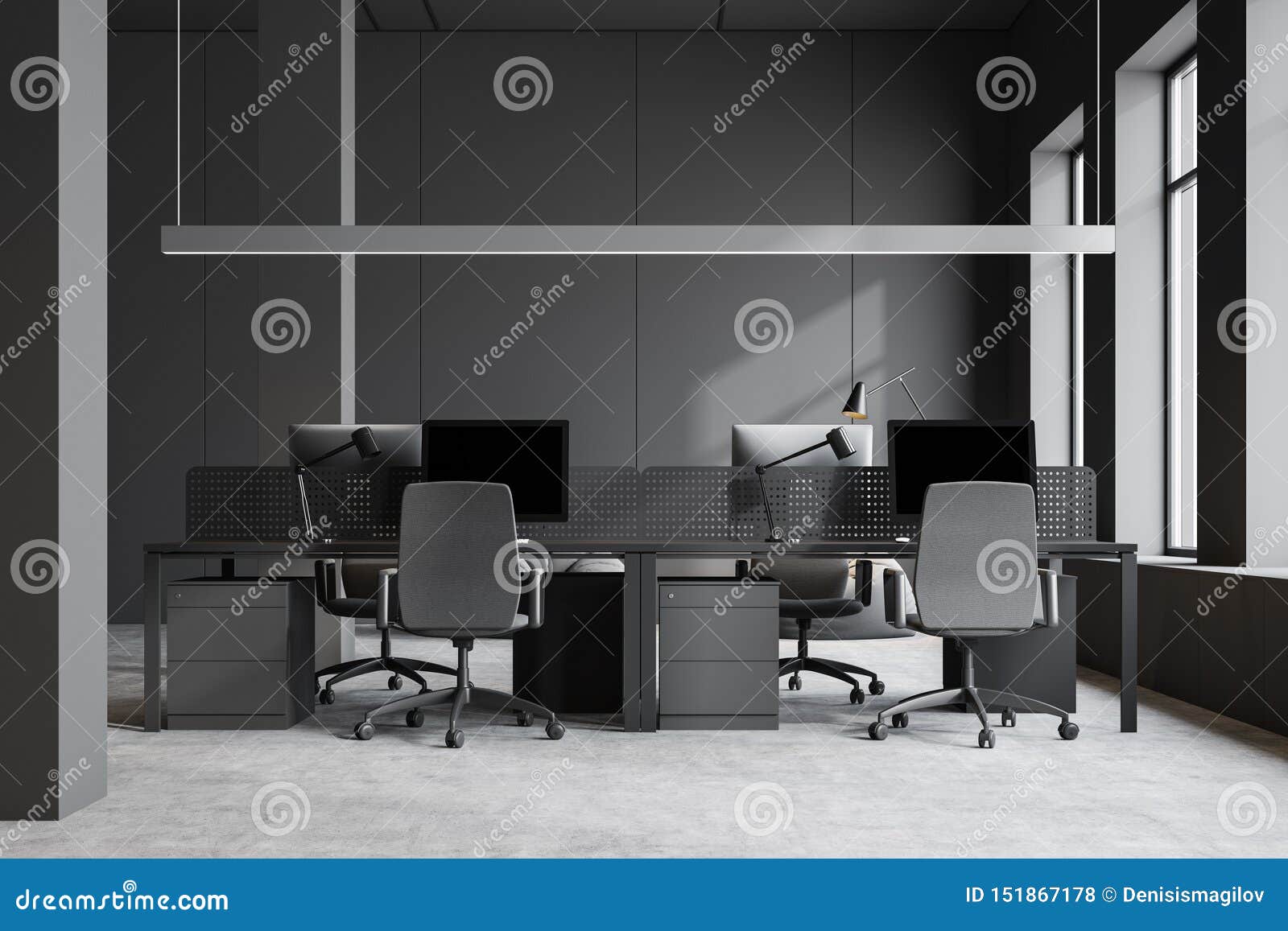 Grey Modern Office Work Place Stock Illustration - Illustration of ...