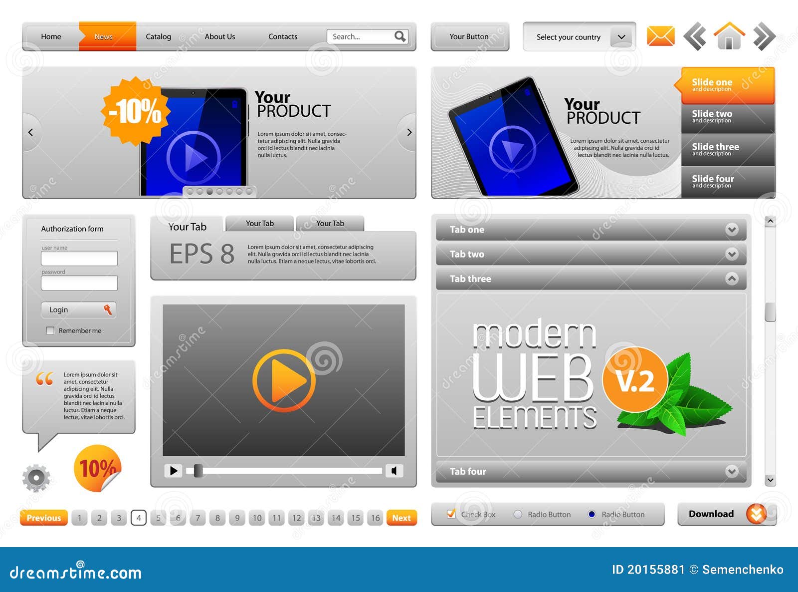 Grey Modern Website Design Elements Stock Vector - Illustration of ...