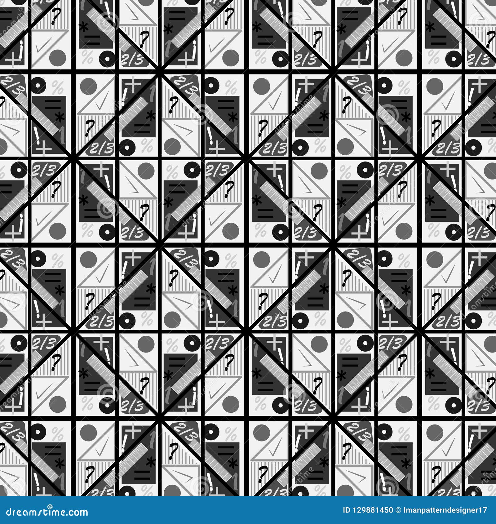 Grey Monochromic Abstract Geometric Pattern with Math Symbols and ...