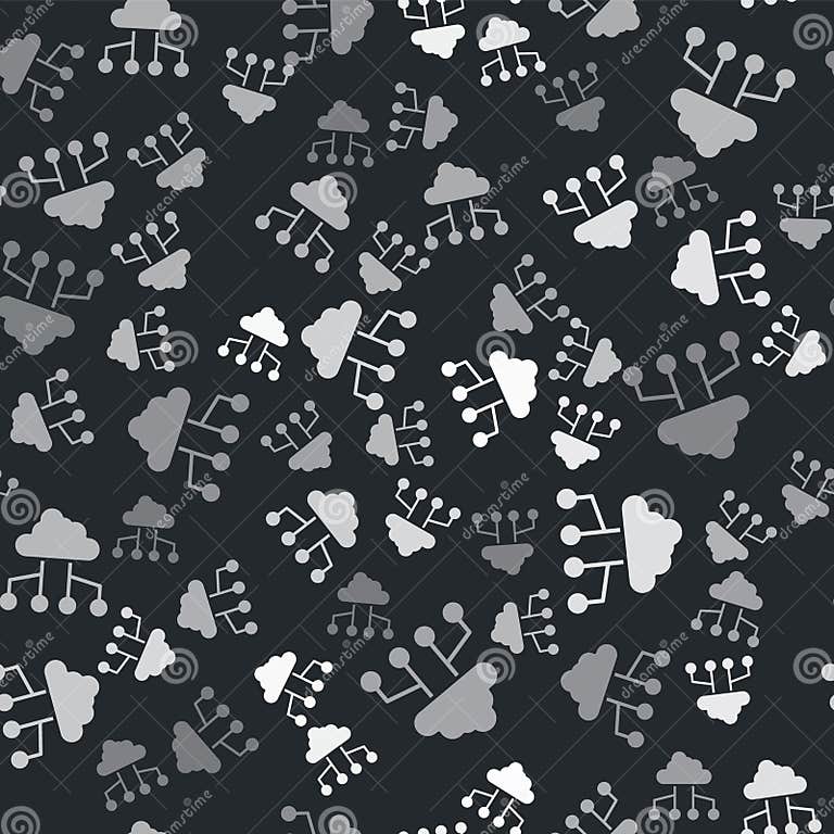 Grey Network Cloud Connection Icon Isolated Seamless Pattern on Black ...