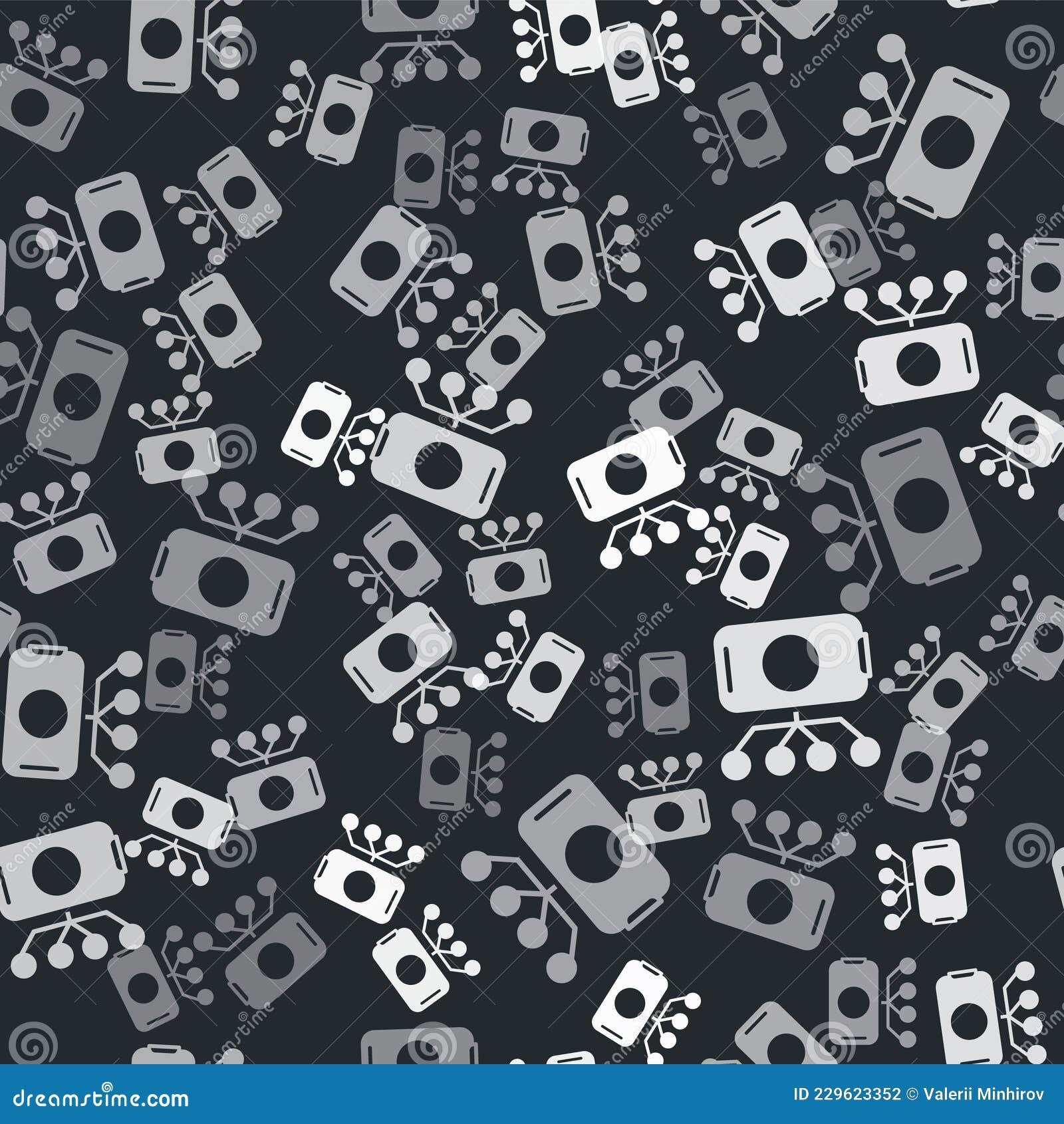 Grey Neural Network Icon Isolated Seamless Pattern on Black Background ...