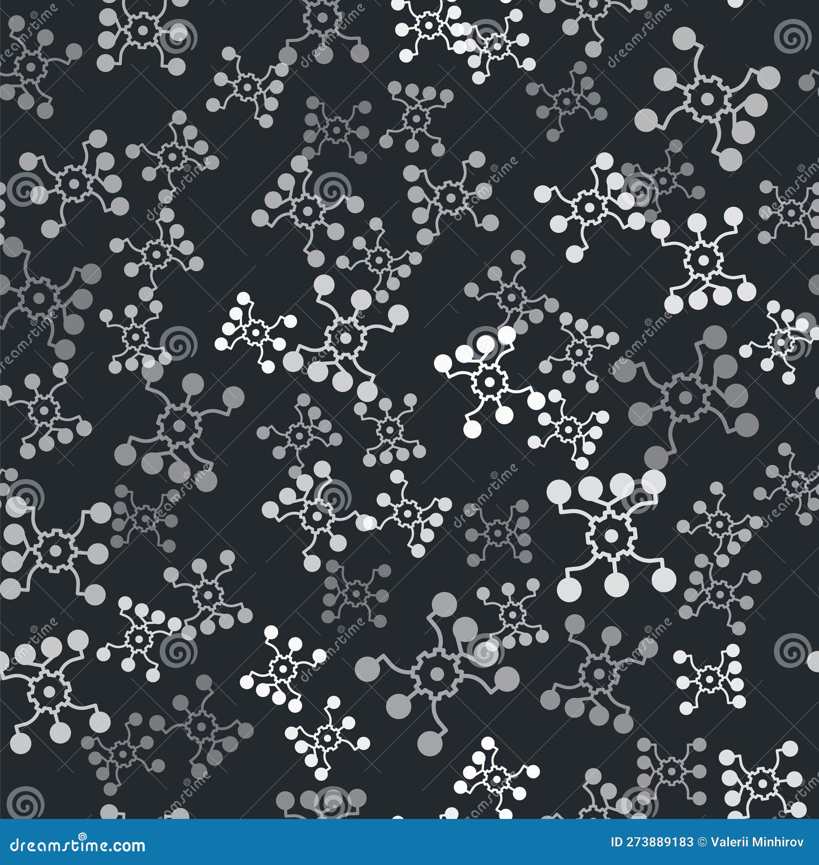 Grey Neural Network Icon Isolated Seamless Pattern on Black Background ...