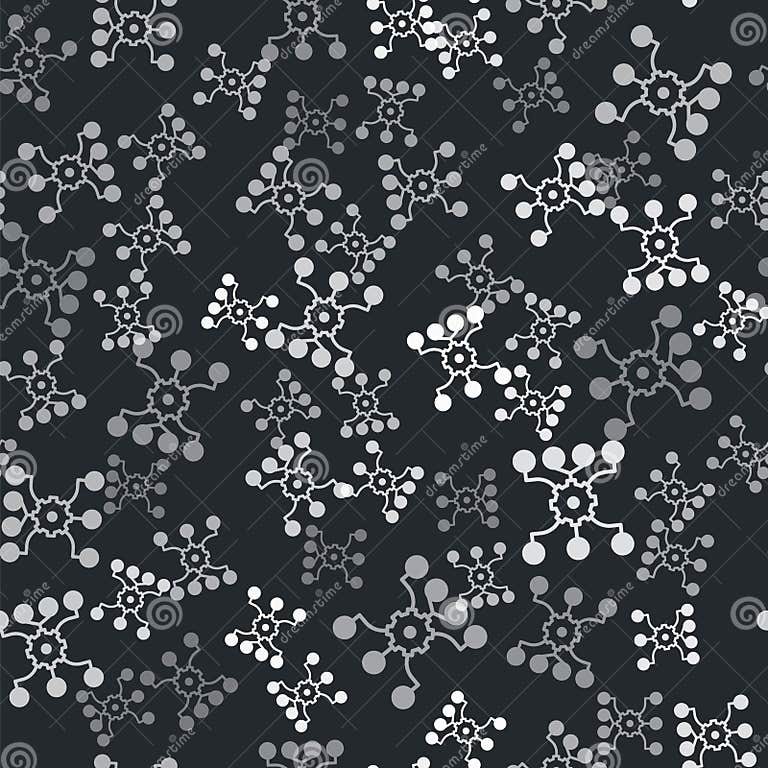 Grey Neural Network Icon Isolated Seamless Pattern on Black Background ...