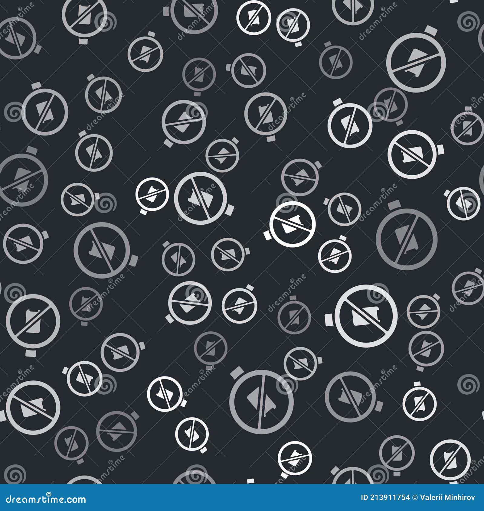 Grey No Cell Phone Icon Isolated Seamless Pattern on Black Background ...