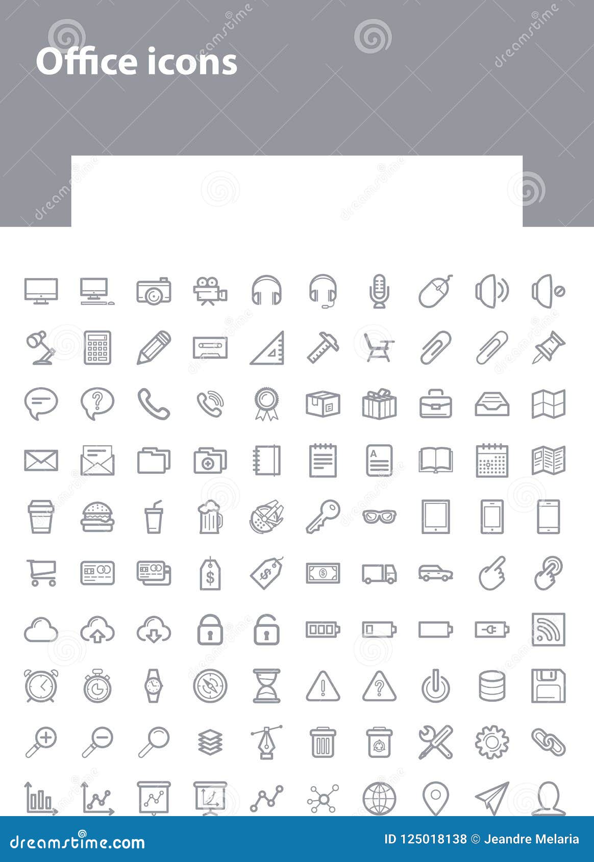 Thin Line Grey Office Icons Stock Vector - Illustration of download ...