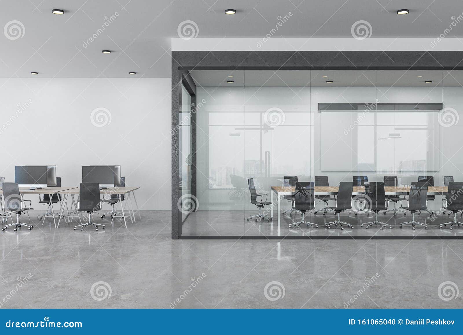 Grey office interior stock illustration. Illustration of indoor - 161065040