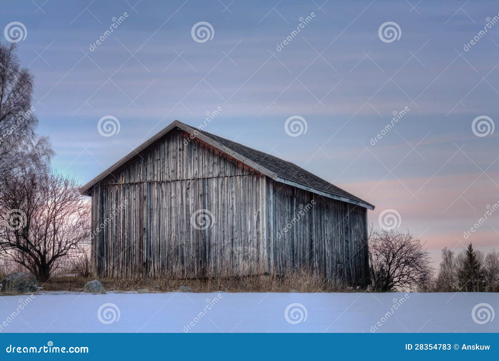 Grey Old Barn in Evening Sunset Stock Image - Image of rural, snow ...